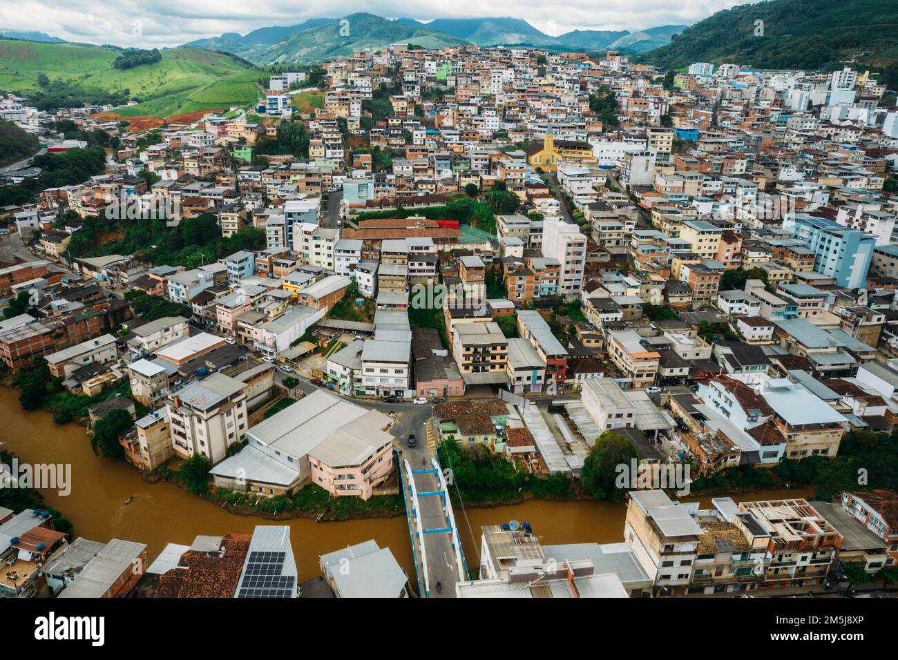 Panoramic aerial drone view of Manhuacu in Minas Gerais, Brazil, famous ...