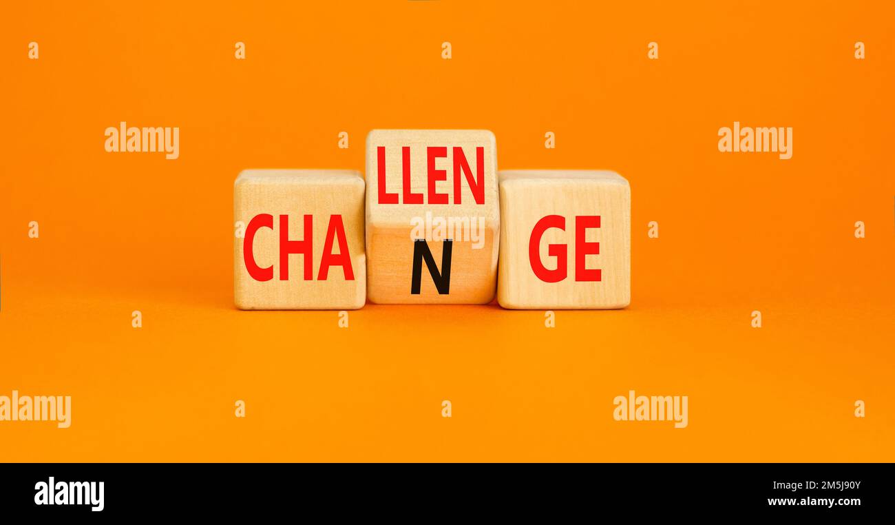 Challenge and change symbol. Concept word Challenge Change on wooden ...