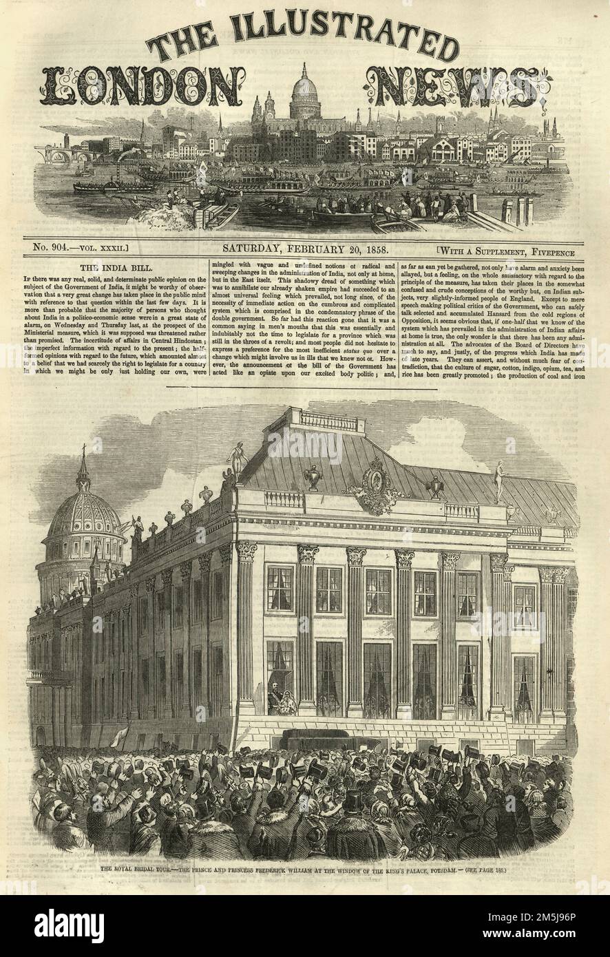 Front page of the London Illustrated Newspaper, 1858, Royal Bridal Tour ...