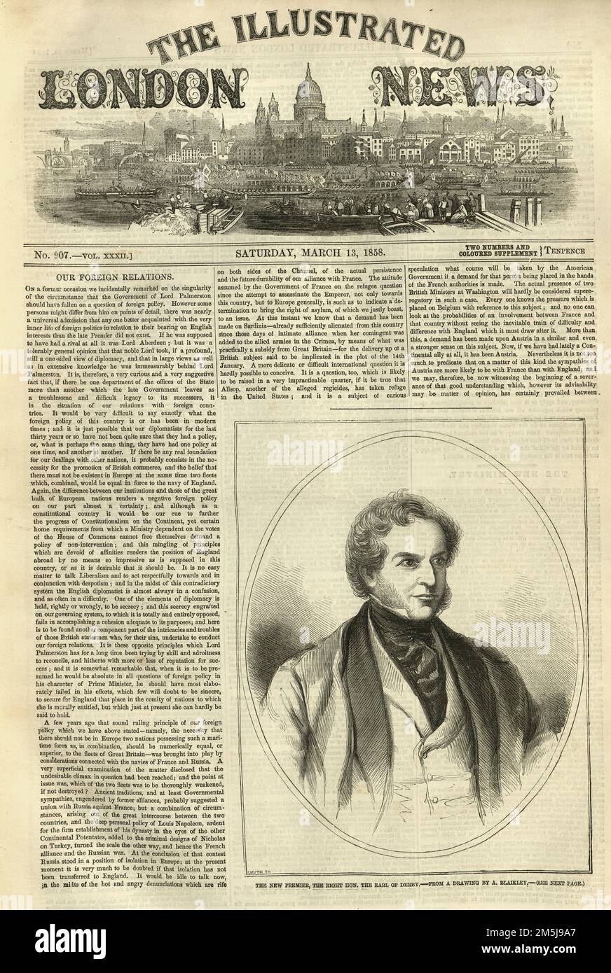 Old Victorian newspaper frontpage 1858, London Illustrated News, Edward ...