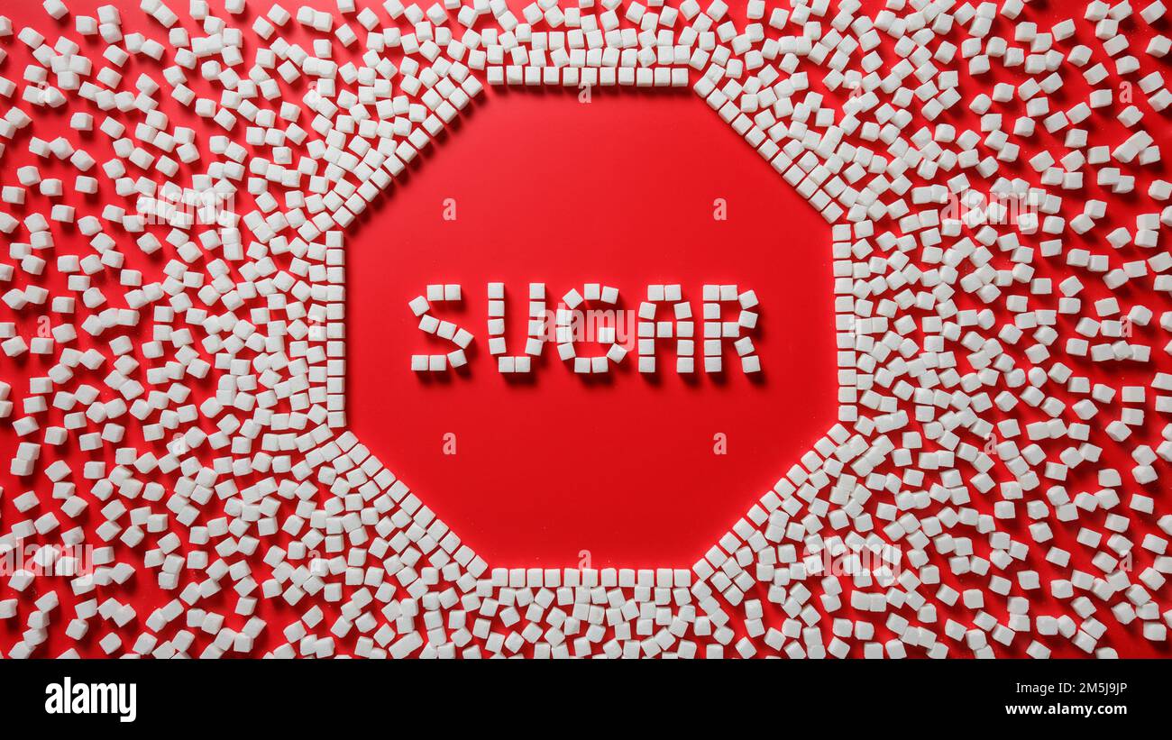 octagonal frame in the form of a stop sign made of sugar cubes with red ...