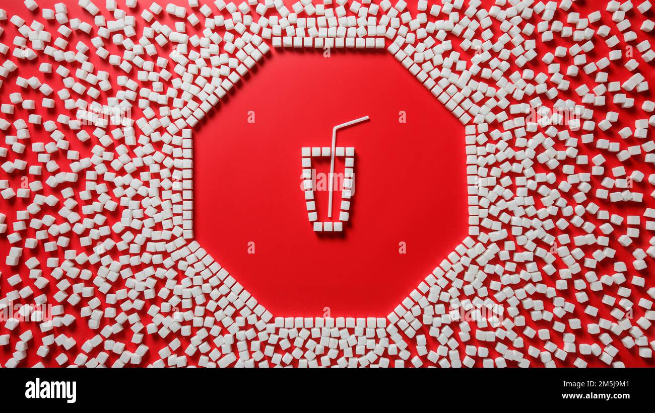 octagonal frame in the form of a stop sign made of sugar cubes with red ...