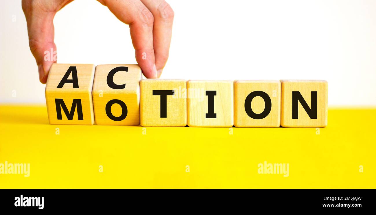 Action or motion symbol. Concept word Motion and Action on wooden cubes ...