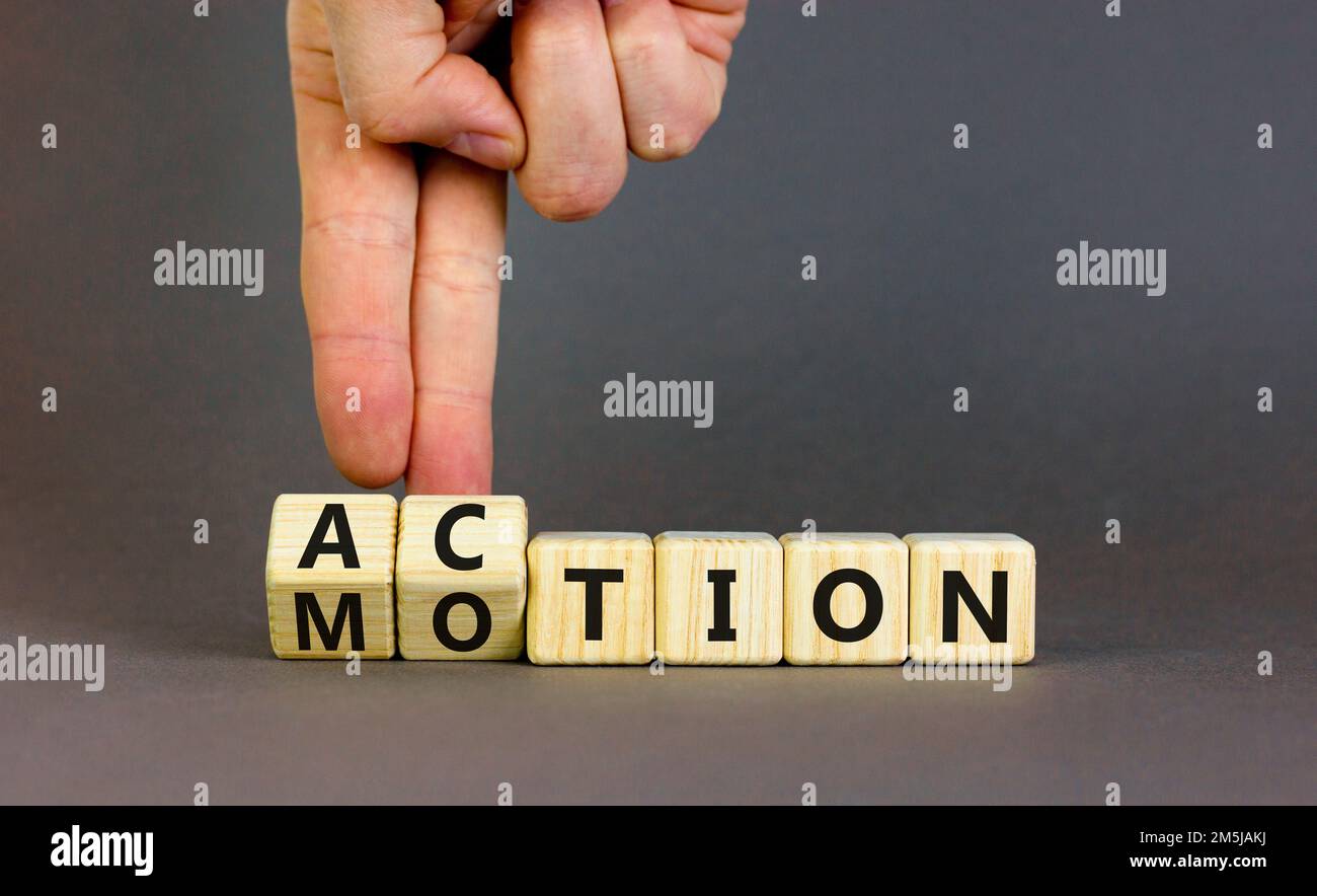 Action or motion symbol. Concept word Motion and Action on wooden cubes ...