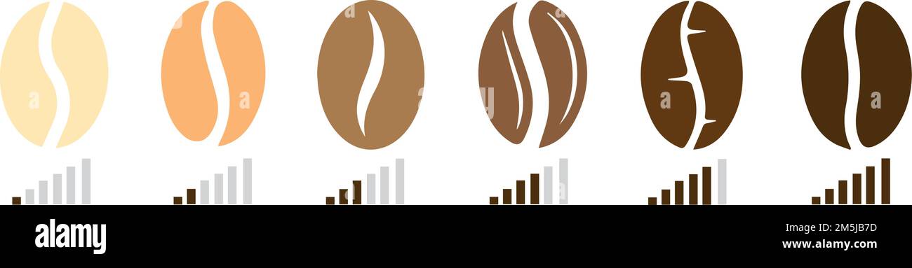 The vector icon pack of coffee beans roasting levels guide Stock Vector ...