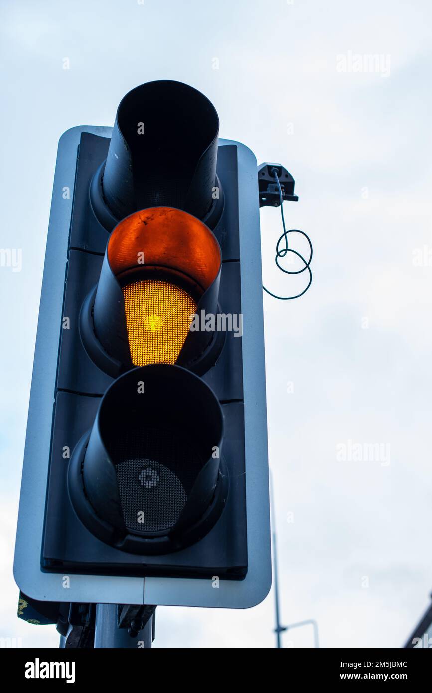 street traffic lights installed on meal pipes Stock Photo - Alamy