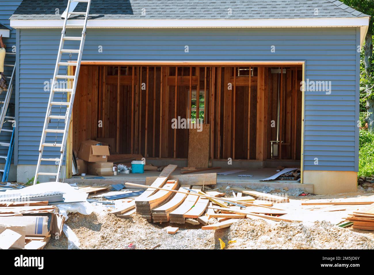 An view of a wooden building the beam framework is supported by wooden ...