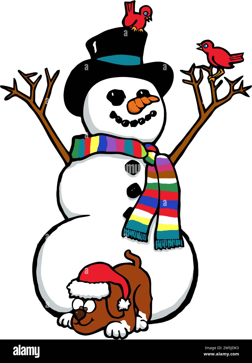 cartoon snowman with cardinal and puppy Stock Vector Image & Art - Alamy