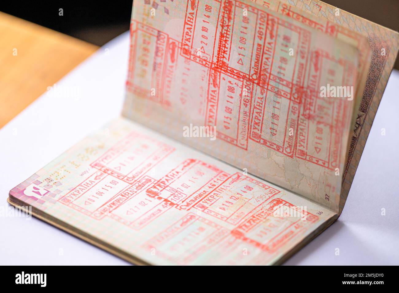 Close-up of a passport with Ukrainian border stamps Stock Photo - Alamy