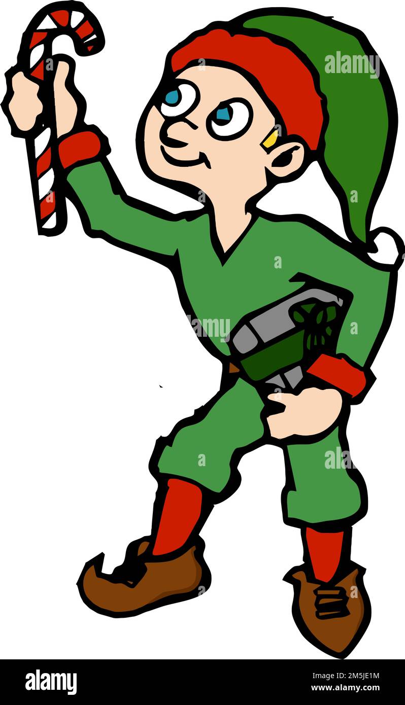 young christmas cartoon elf holding a candy cane Stock Vector Image ...