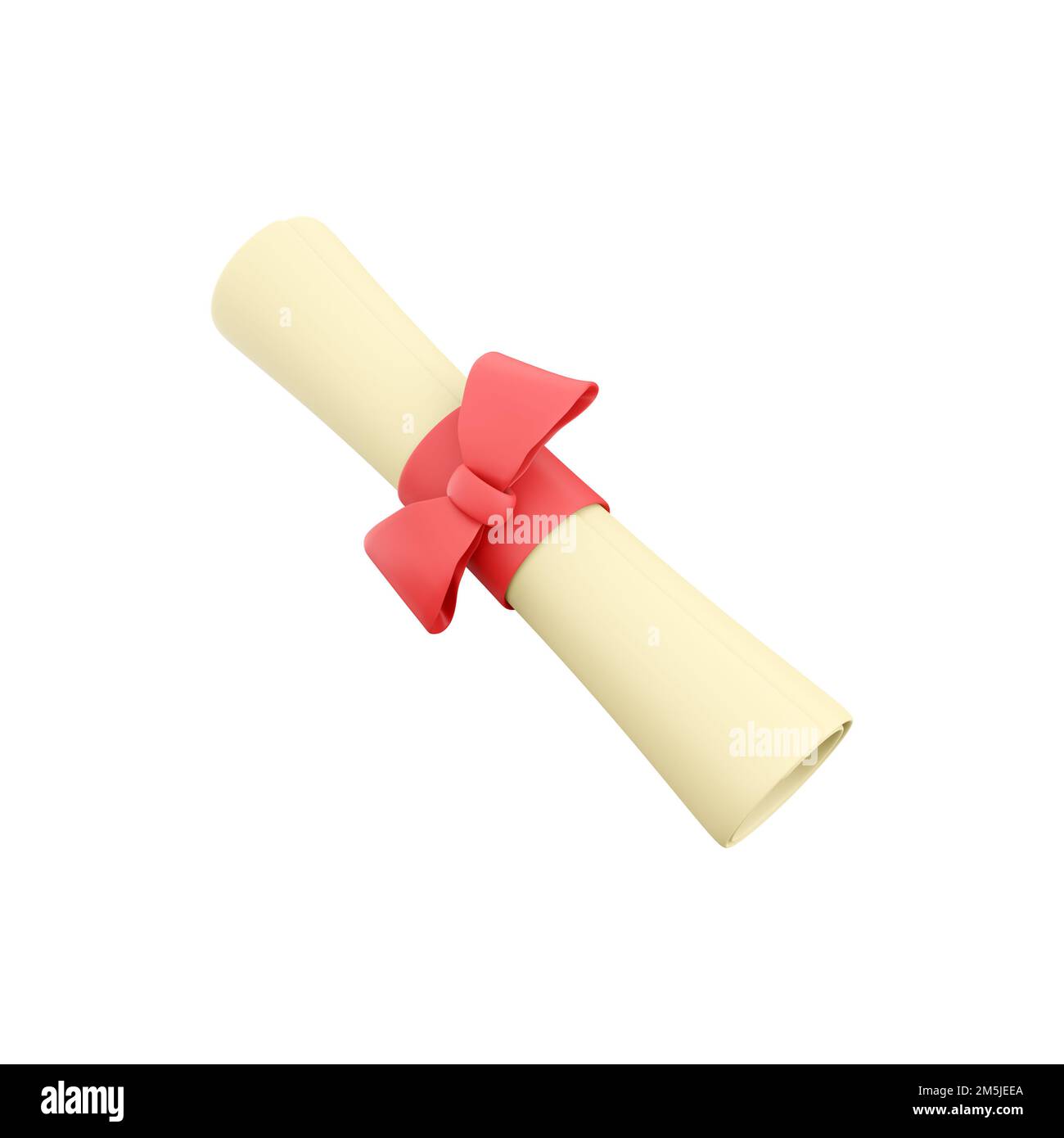 3D rendering Diploma, close sheet with red ribbon isolated on white ...