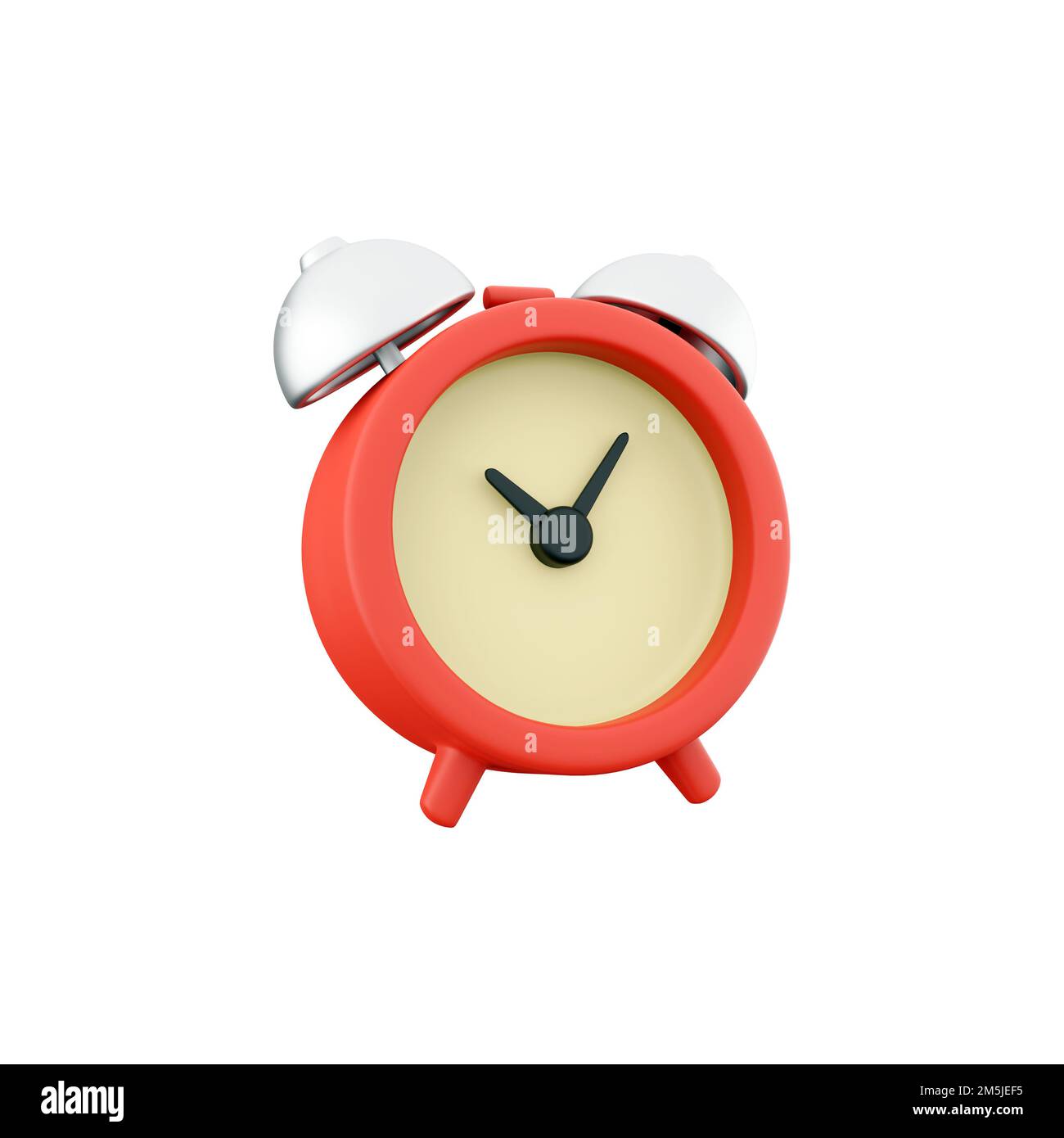 3D rendering Red vintage alarm clock on white background. Minimal ...