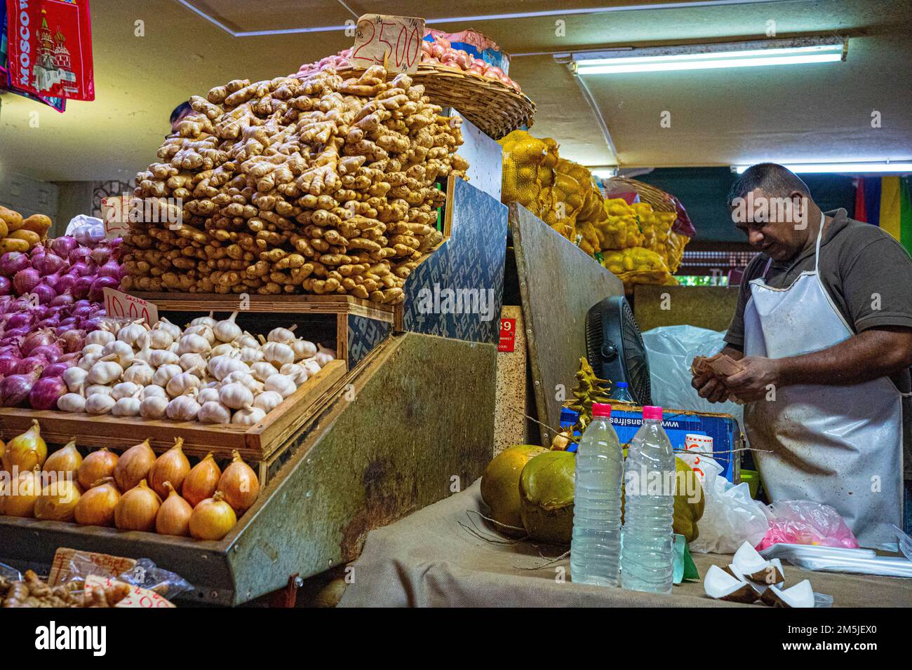 December 2022 Central Market in Port Louis, Mauritius showing stall ...
