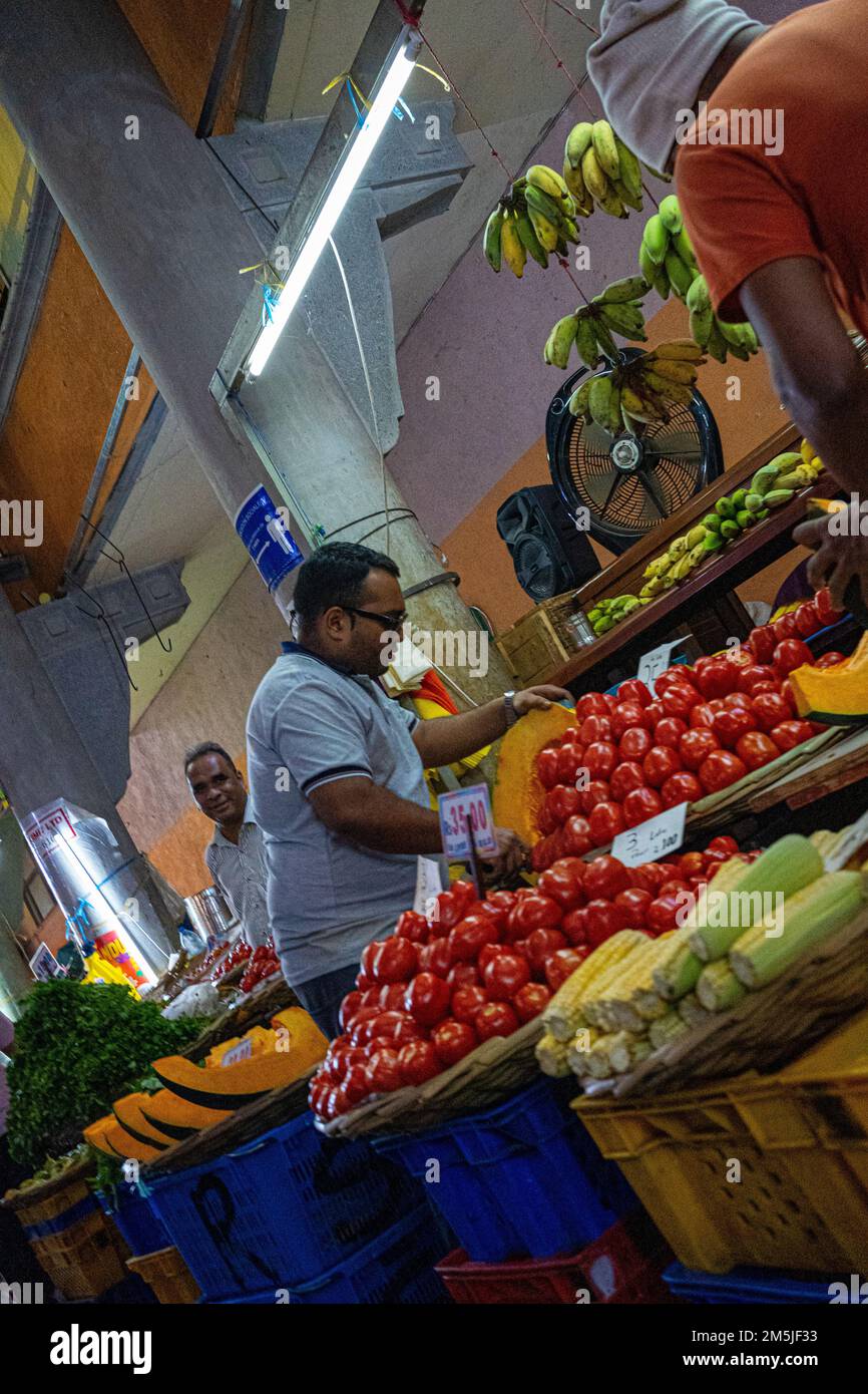 December 2022 Central Market in Port Louis, Mauritius showing stall ...