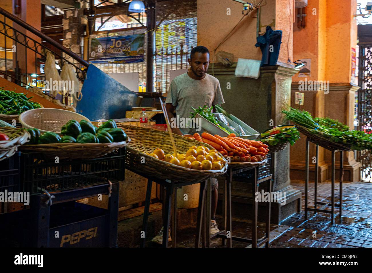 December 2022 Central Market in Port Louis, Mauritius showing stall ...