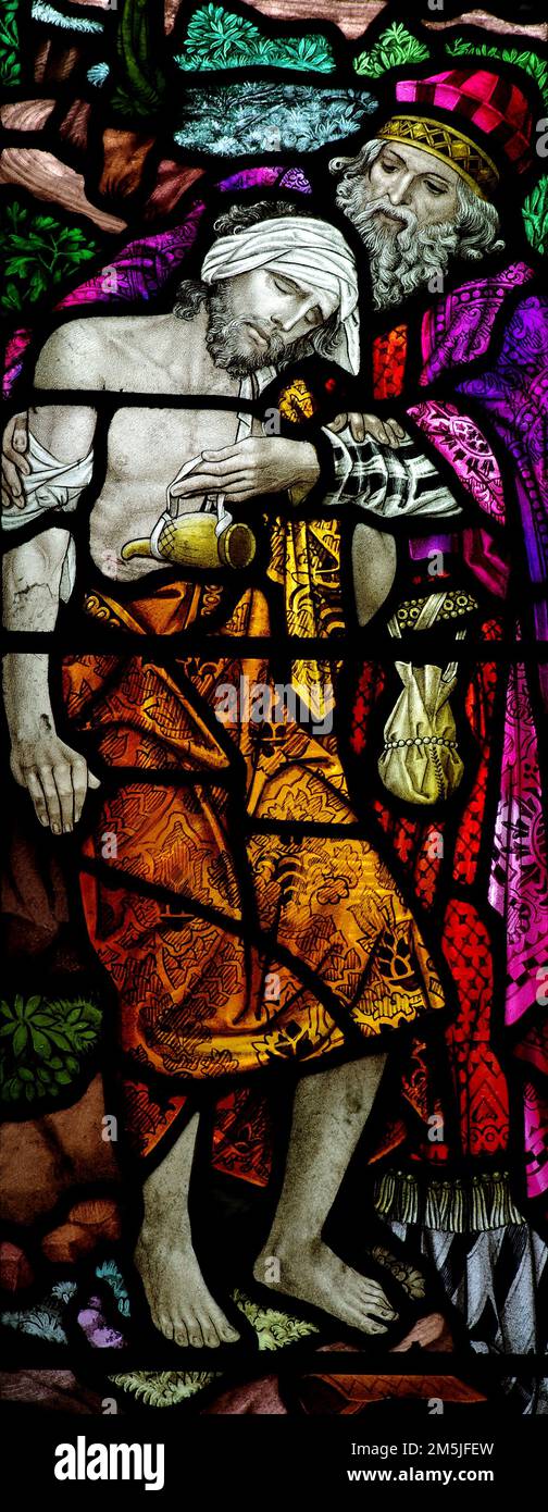 Good Samaritan in stained glass Stock Photo - Alamy