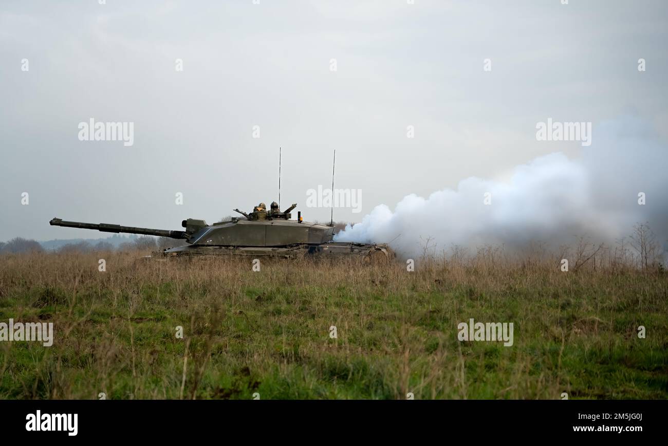 army battle tanks in action on a military combat exercise Stock Photo ...