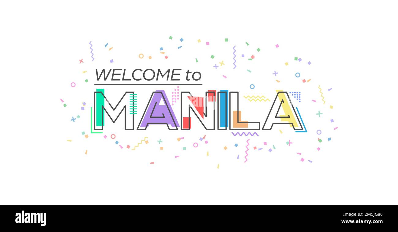 Welcome to Manila. Vector lettering for greetings, postcards, posters ...
