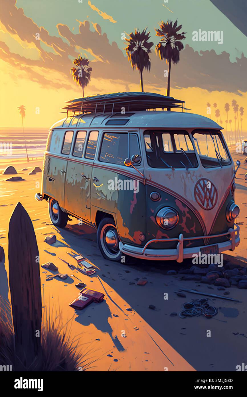 VW van on a beach Stock Photo - Alamy