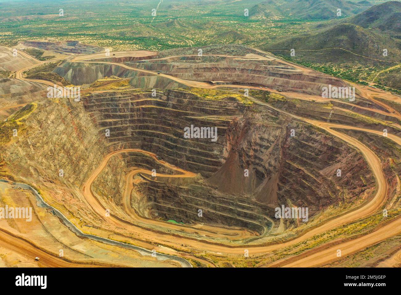 Gold mine pit, mining, industry, earth transformation, aerial ...