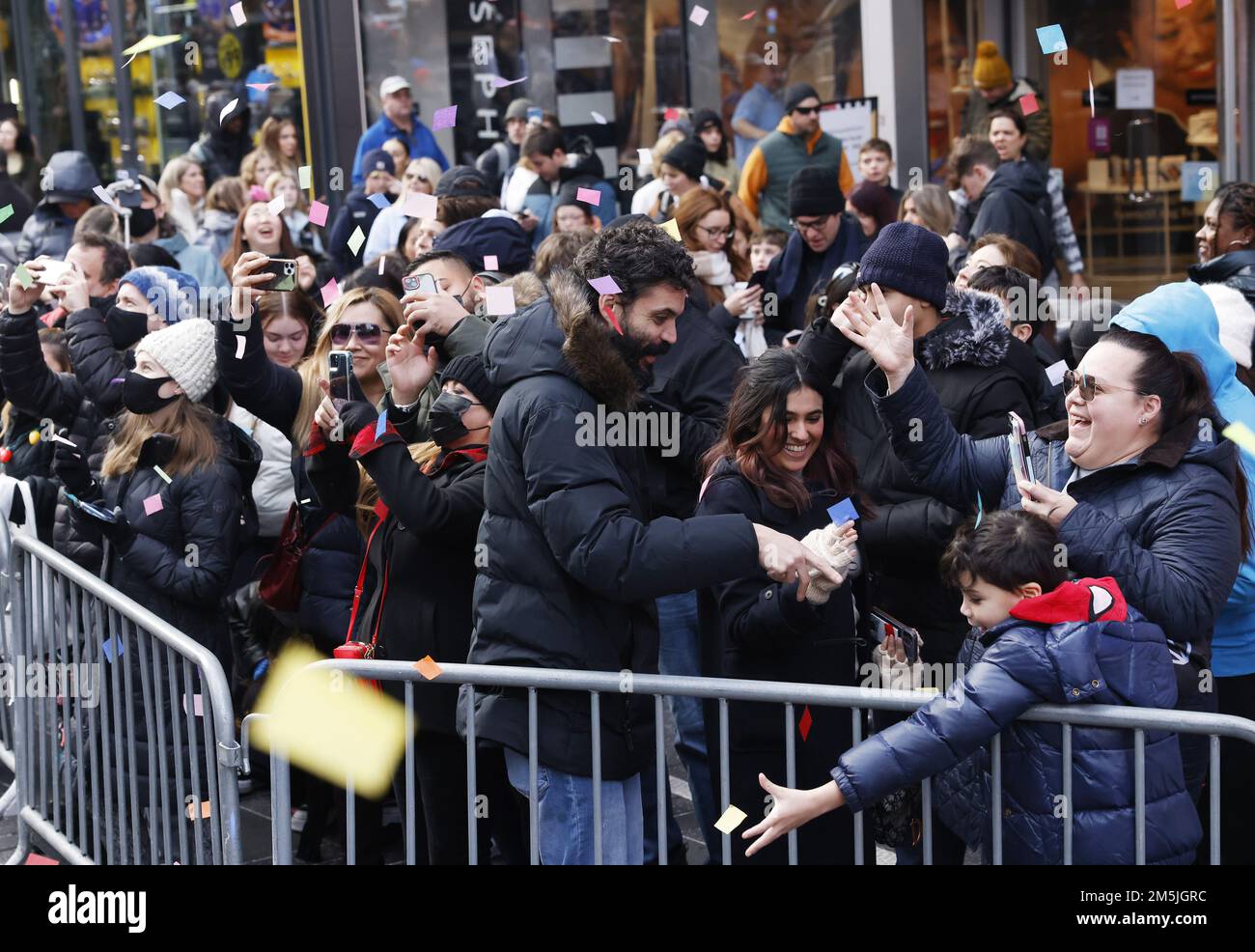 New York, United States. 28th Dec, 2022. Revelers react as confetti is ...