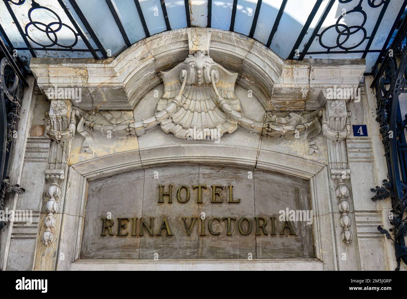 Entrance sign at the Hotel Reina Victoria, Valencia, Spain Stock Photo ...