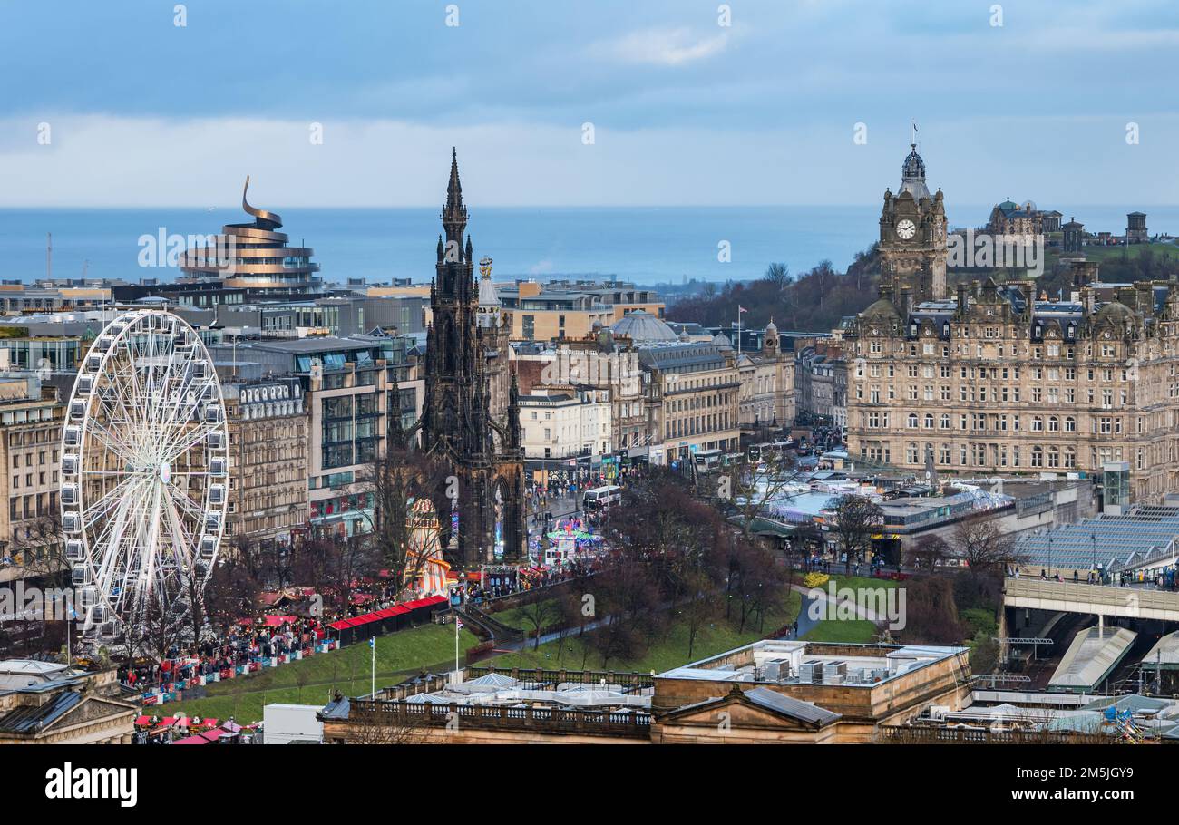 View from above of Christmas market and Big Wheel, Princes Street ...
