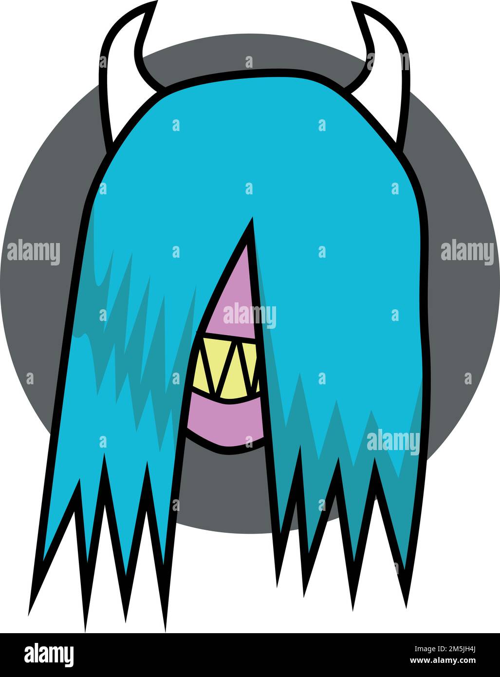 A vertical icon of a purple cartoon monster character with horns and ...