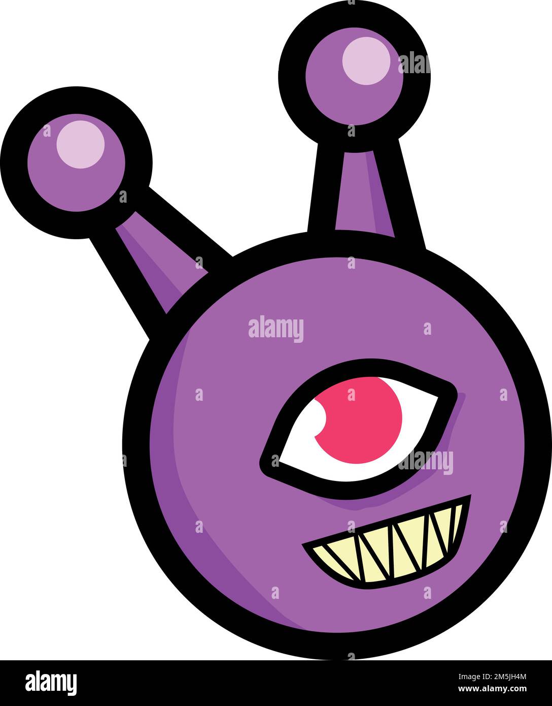 A vertical icon of a purple cartoon monster character against white ...