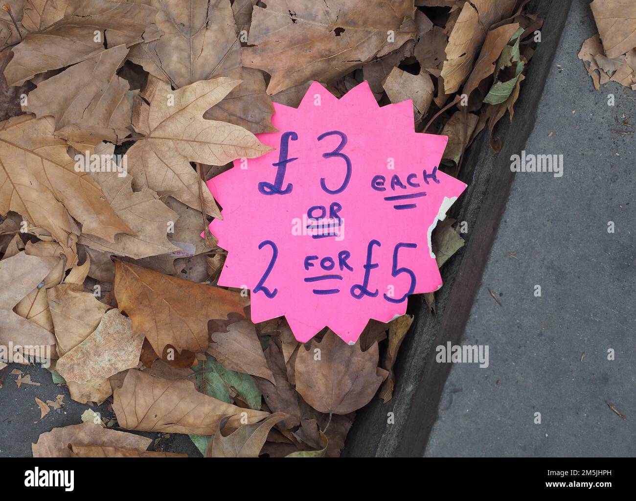 three pounds each or two for five pounds price label Stock Photo - Alamy