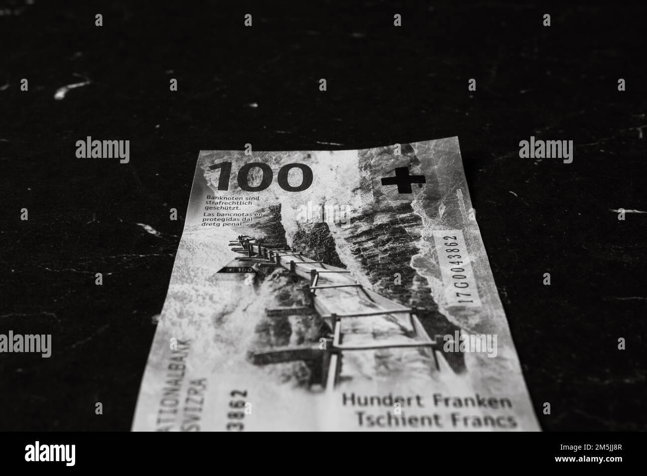 Swiss franc banknote. CHF currency in black and white Stock Photo - Alamy
