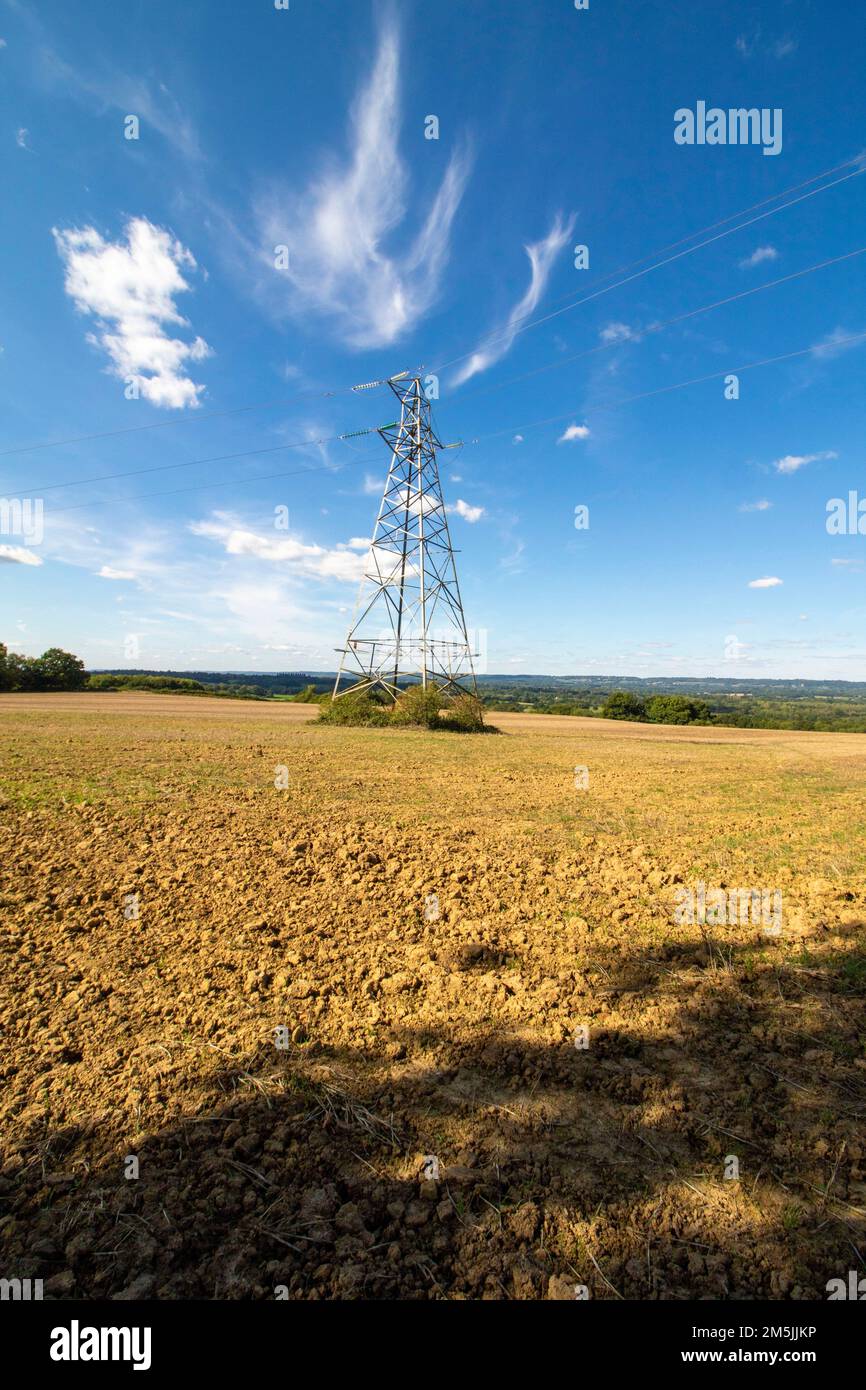 Electricity pylon in the wider Kent countryside landscape in good ...
