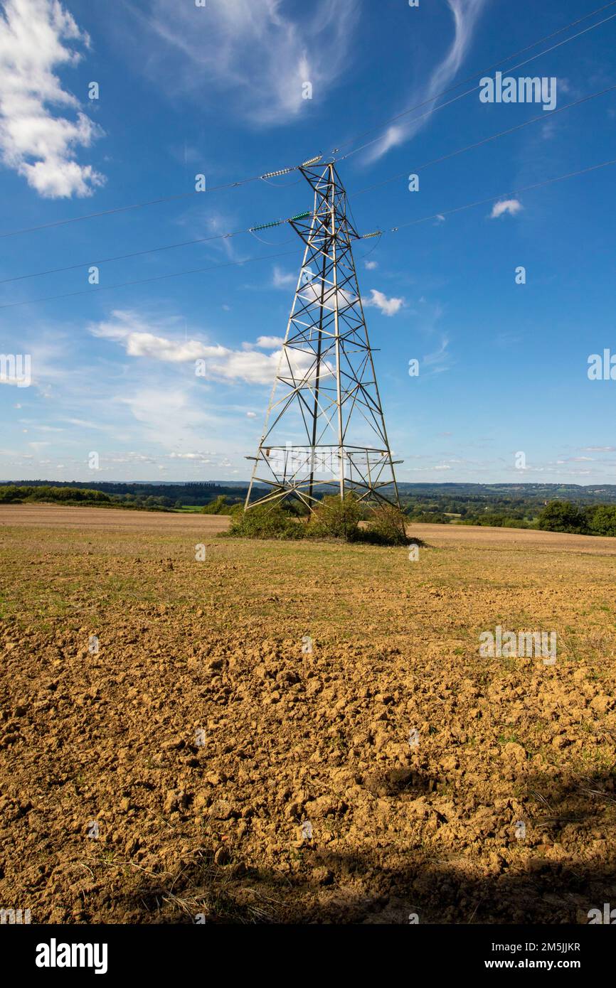 Electricity pylon in the wider Kent countryside landscape in good ...