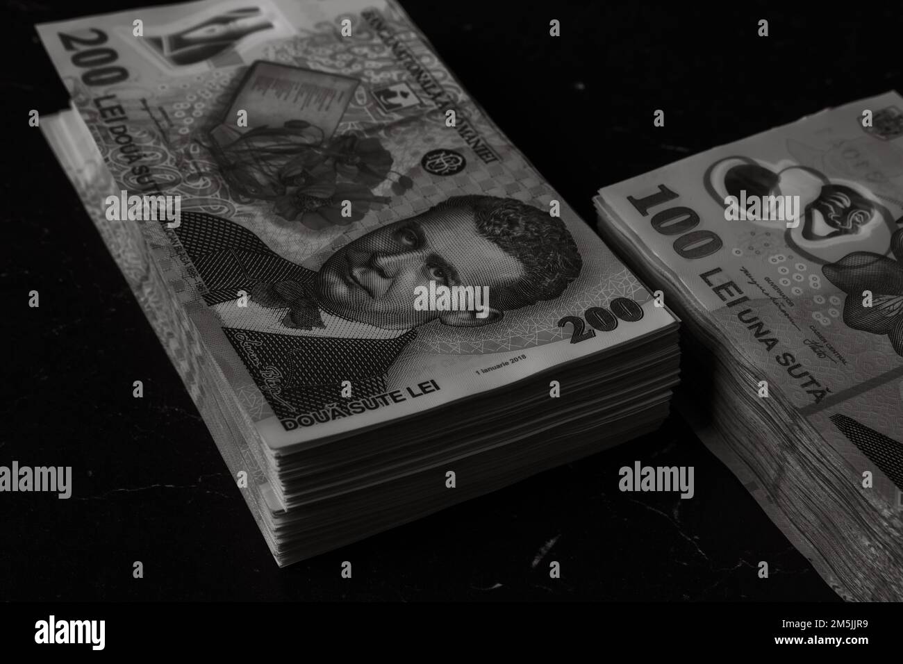 Stack of LEI Romanian money. RON Leu Money European Currency Stock ...