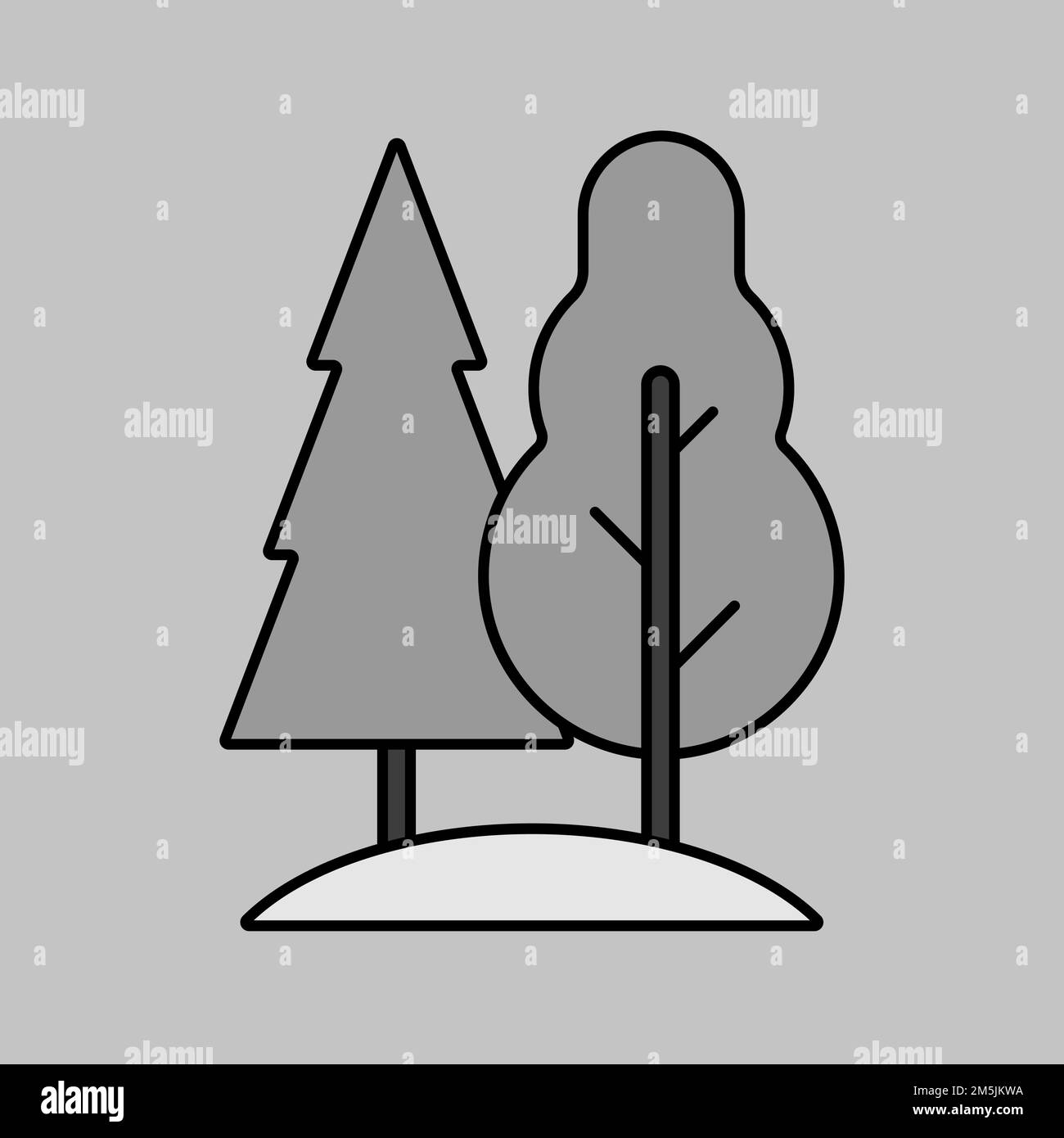 Deciduous and conifer forest vector isolated grayscale icon. Nature ...