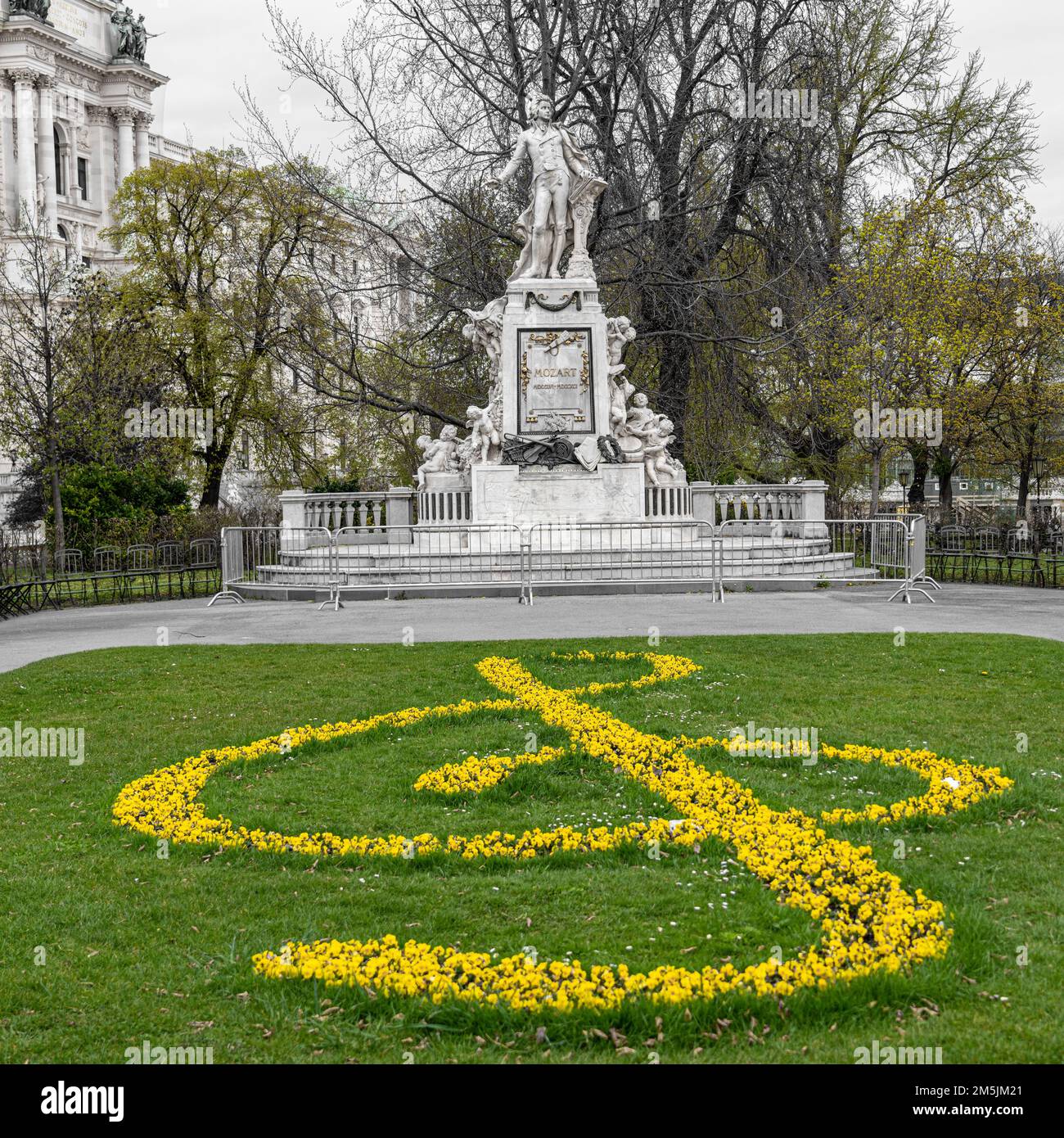 The Mozart stone Monument, the lawn with a sol sign designed with ...
