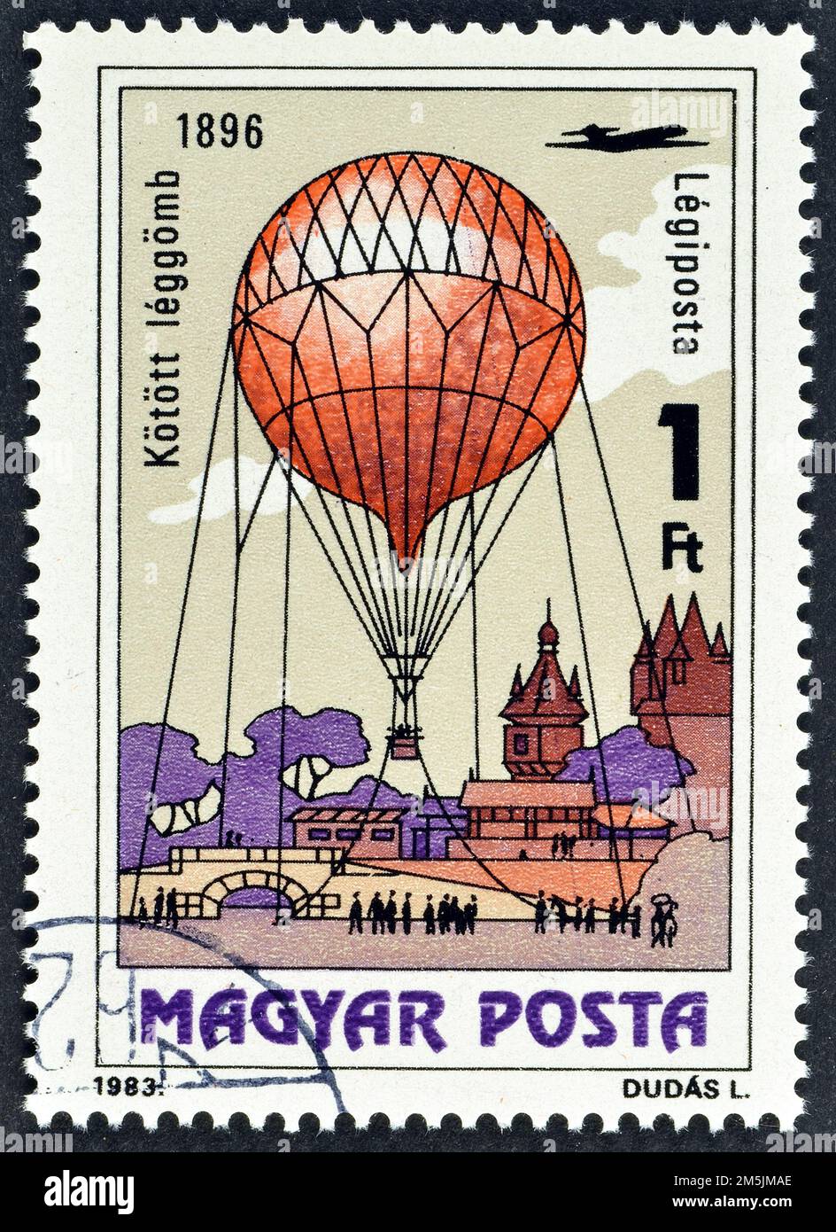 Cancelled postage stamp printed by Hungary, that shows Hot air balloon ...