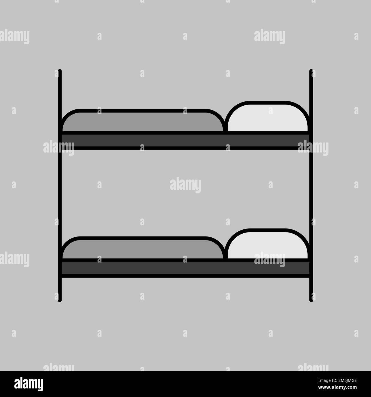 Bunk bed flat vector isolated grayscale icon. Graph symbol for travel ...