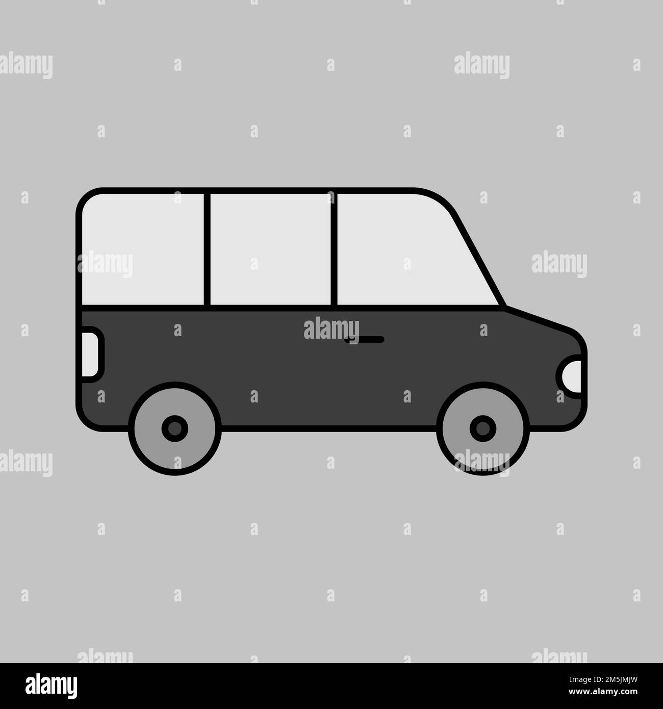 Airport shuttle minivan, shuttle bus vector isolated grayscale icon ...