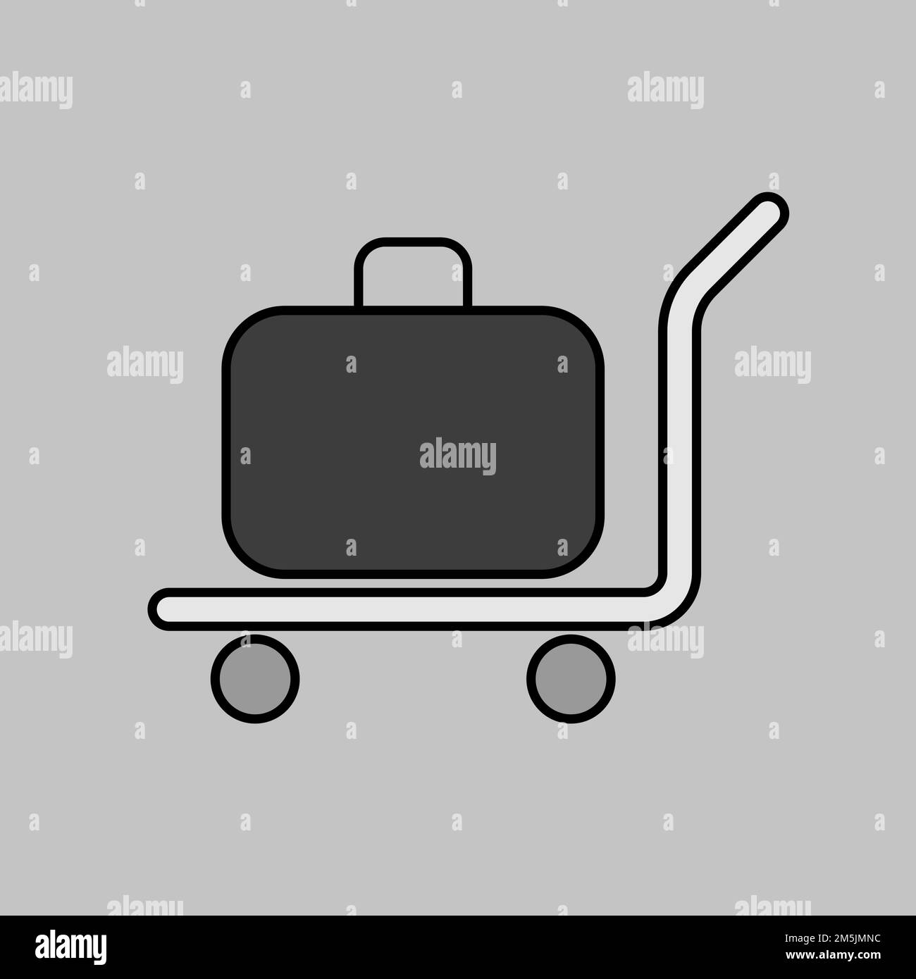 Baggage, luggage, suitcases on trolley grayscale vector isolated icon ...