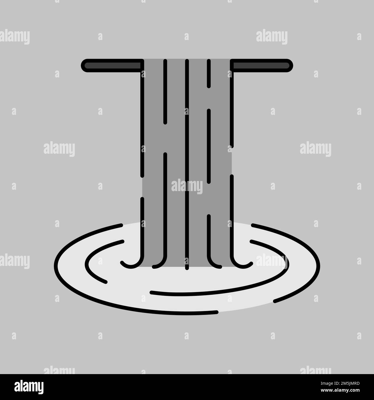 Waterfall of natural vacation vector isolated grayscale icon. Nature ...
