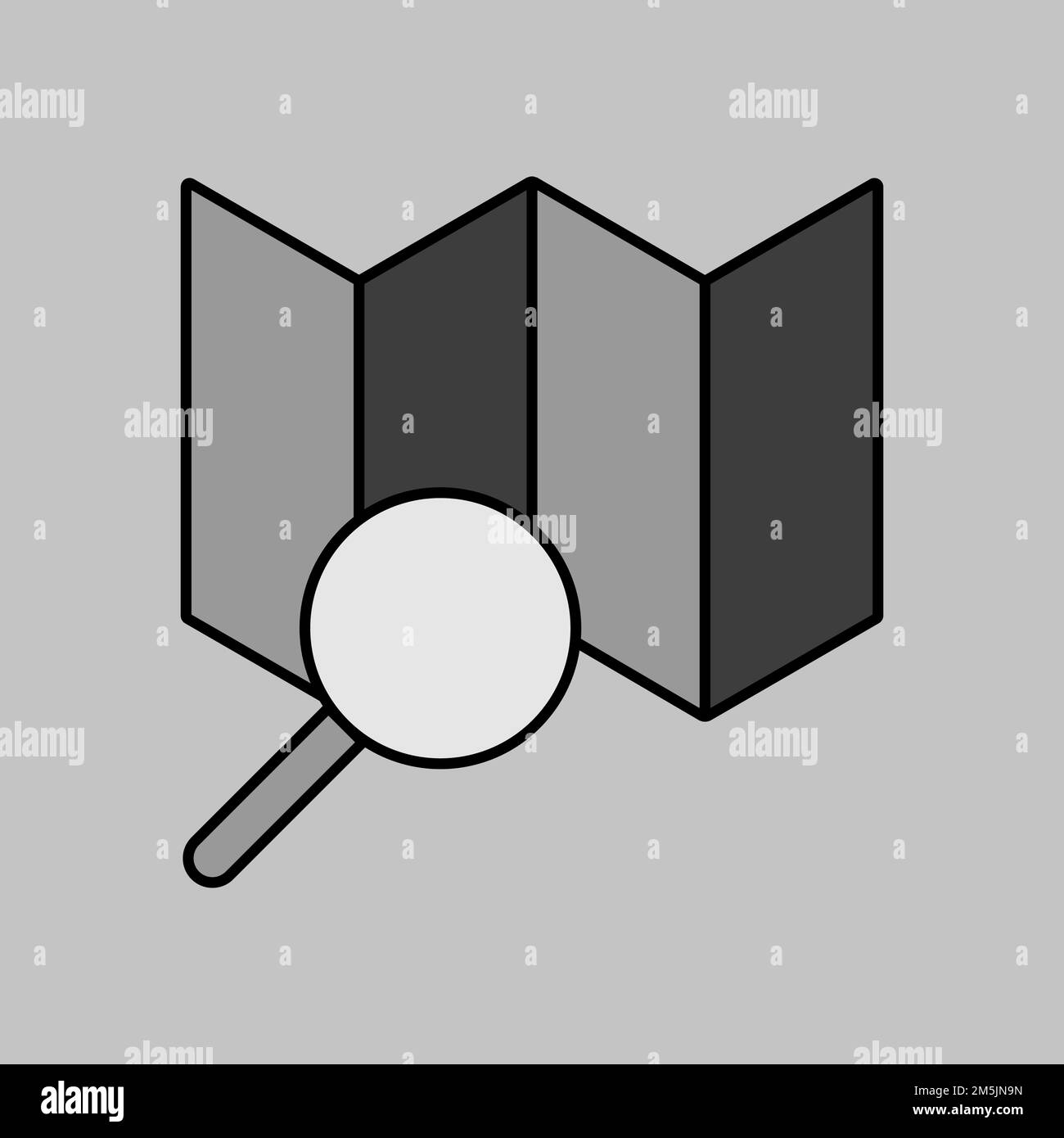 Map with magnifier vector isolated grayscale icon. Navigation sign ... Map with magnifier vector isolated grayscale icon. Navigation sign ...