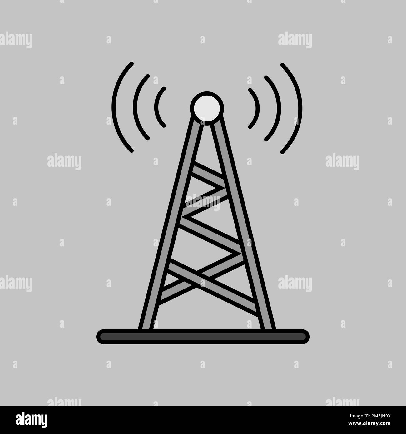 Communication antenna vector isolated grayscale icon. Navigation sign ...