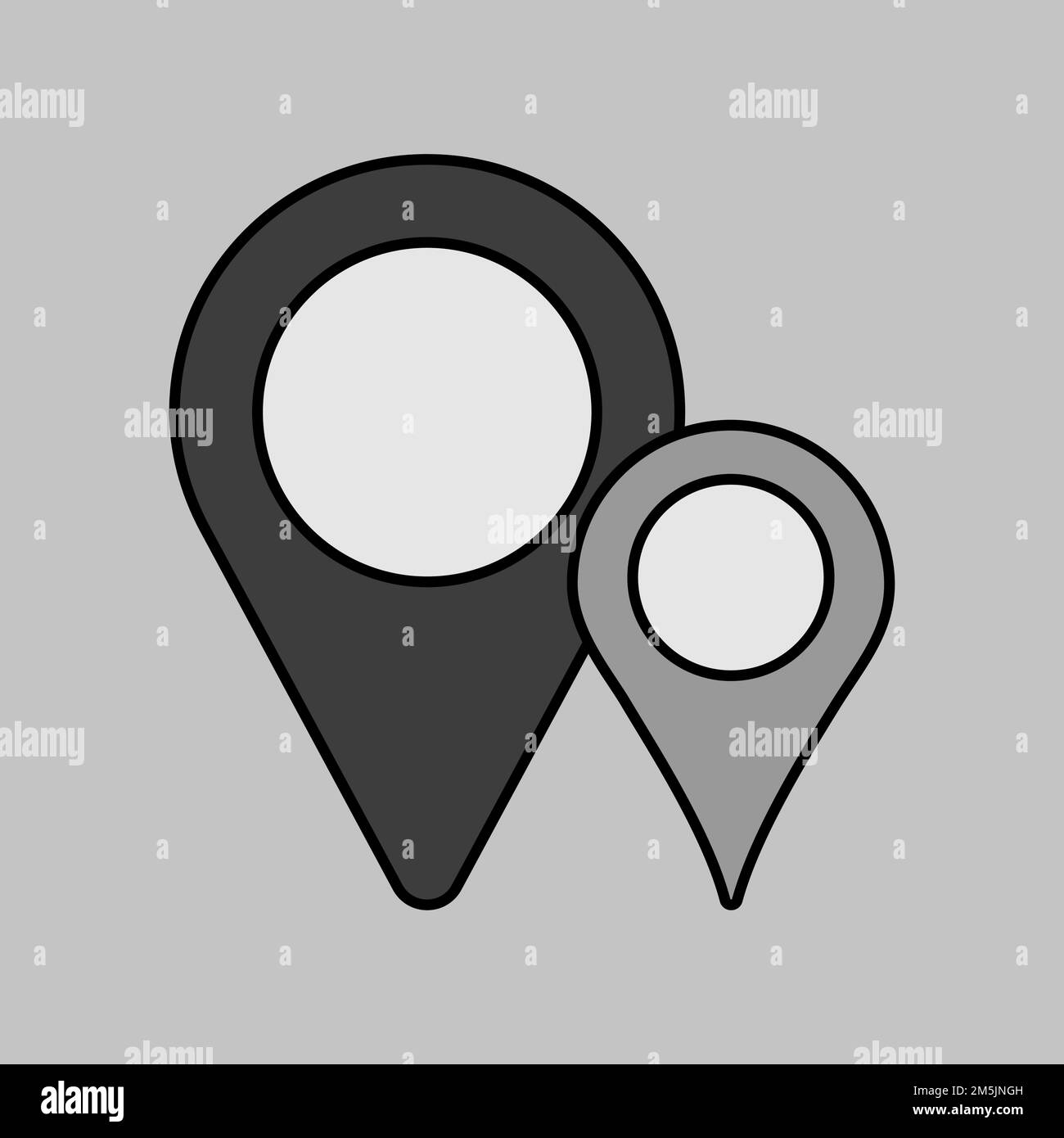 Two pin map isolated grayscale icon. Map pointer. Map markers. GPS location symbol. Navigation ...