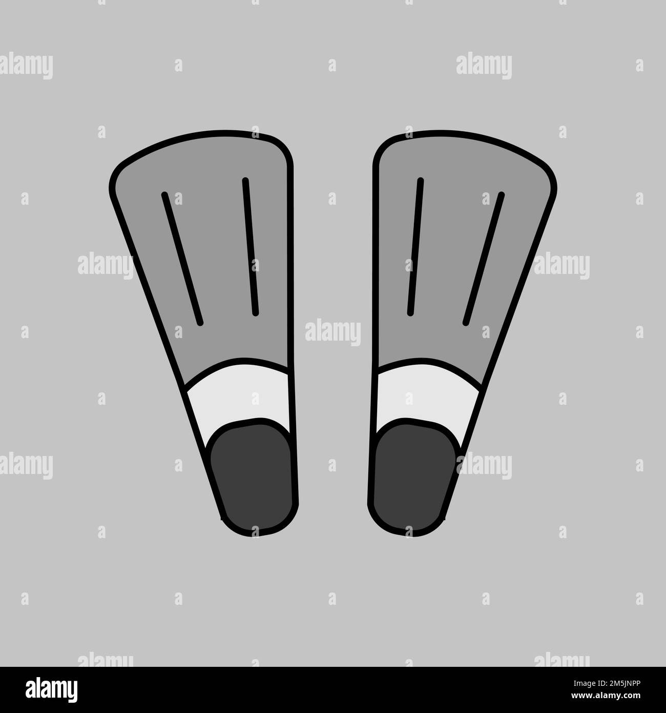 Diving flippers grayscale vector isolated icon. Summer sign. Graph ...