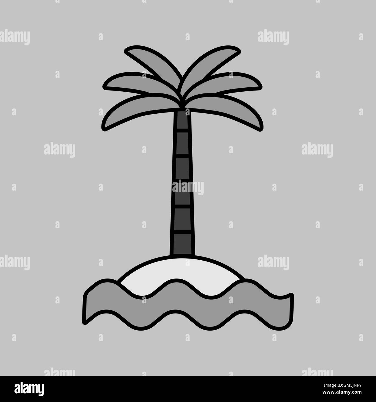 Beach tree and nature water wave logo design vector Black and White ...