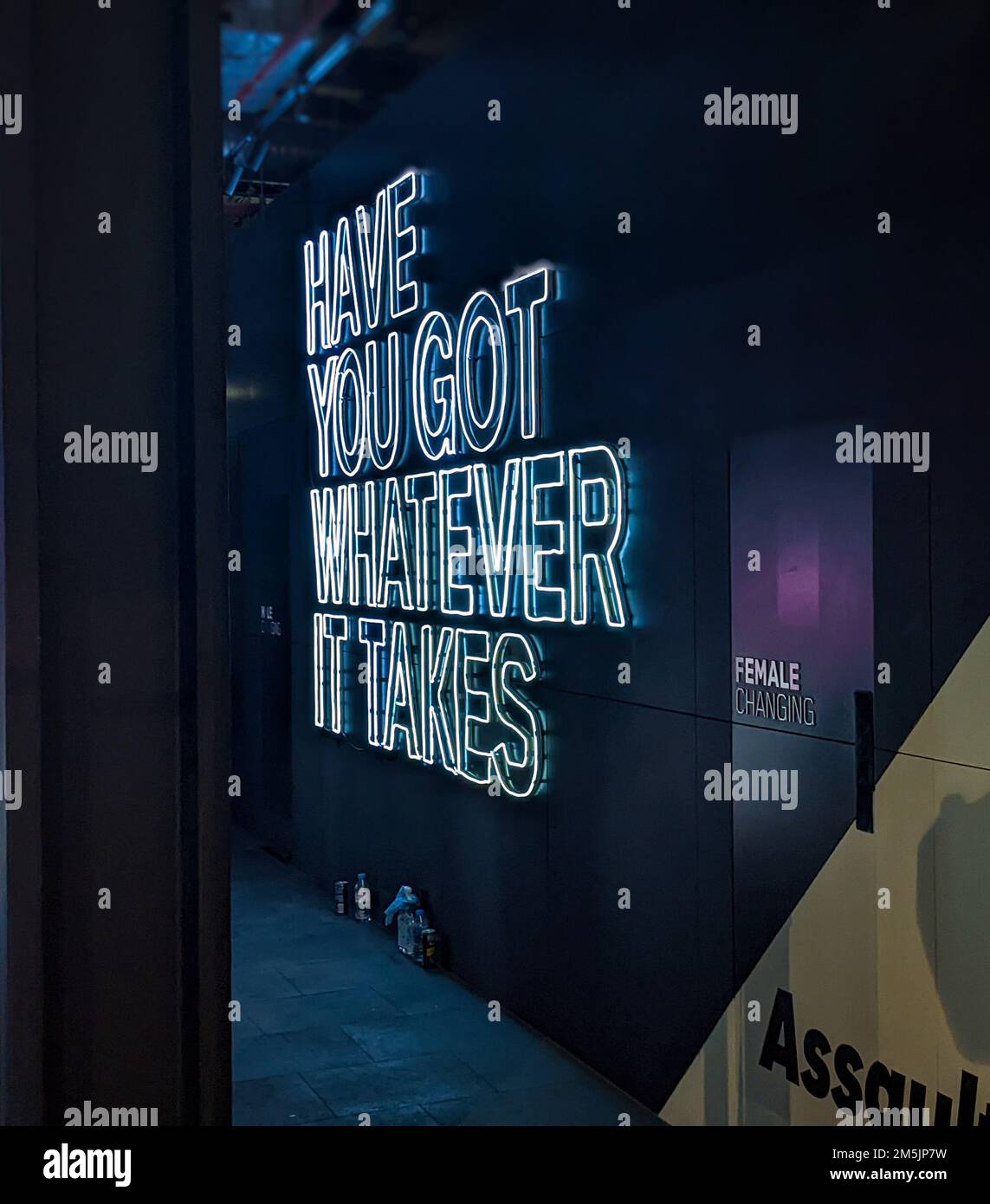 An illuminated wall with tex HAVE YOU GOT WHATEVER IT TAKES on modern ...