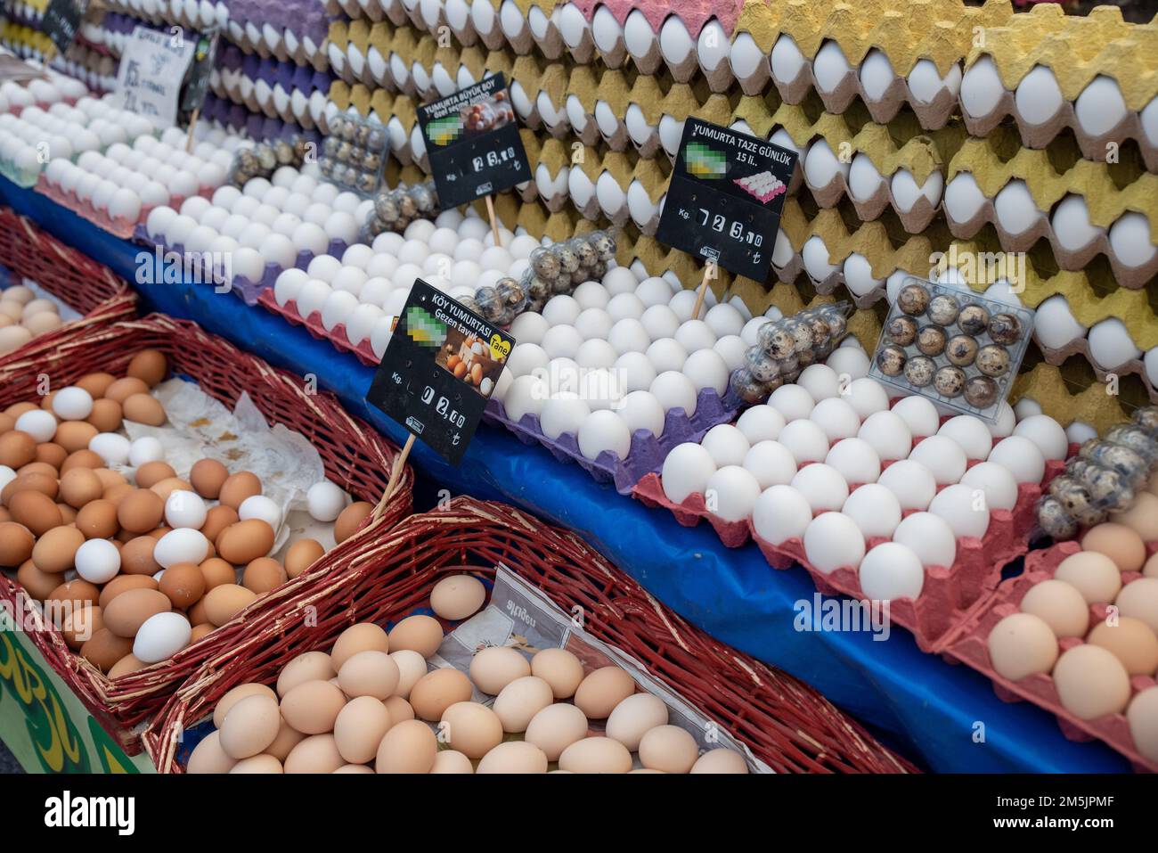 Bursa ,Turkey May 22 2022 : Eggs in the paper package , fresh chicken ...
