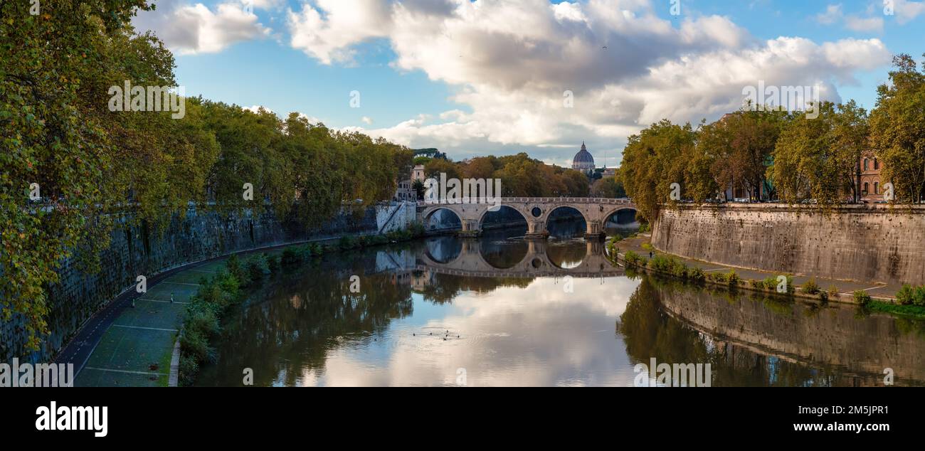 River Tiber and Bridge in a historic City, Rome, Italy Stock Photo - Alamy