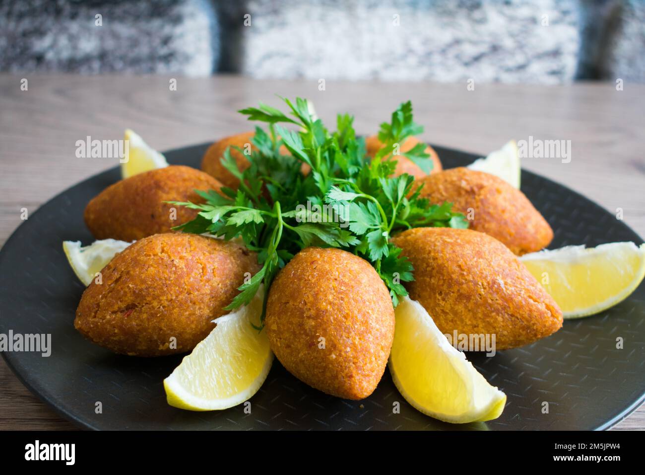 Traditional Turkish Food; "icli kofte", fried bulgur and minced meat ...